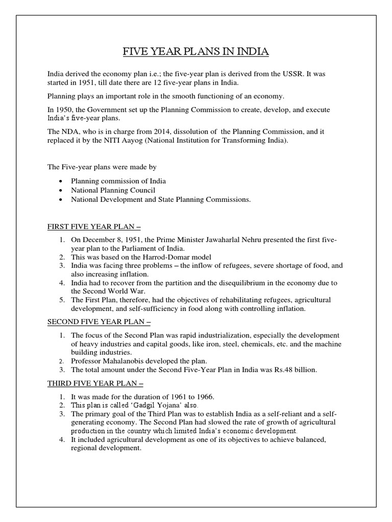 Overview of India's Five-Year Plans | PDF | Economic Growth | Economies