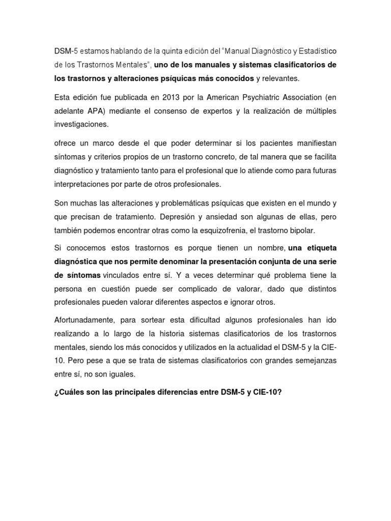 Diferencias Entre Es DSM IV TR y El CIE 10 | PDF | Manual Diagnóstico y Estadístico de los ...