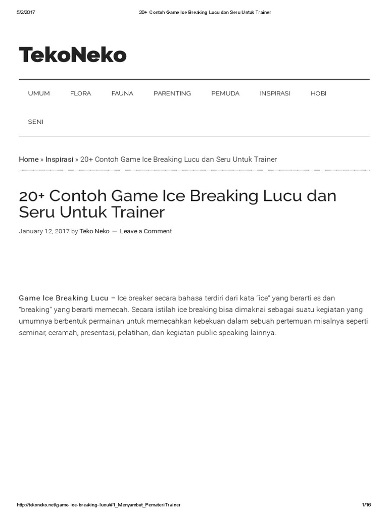 Contoh Game Ice Breaking Lucu Dan Seru Untuk Trainer | PDF ...