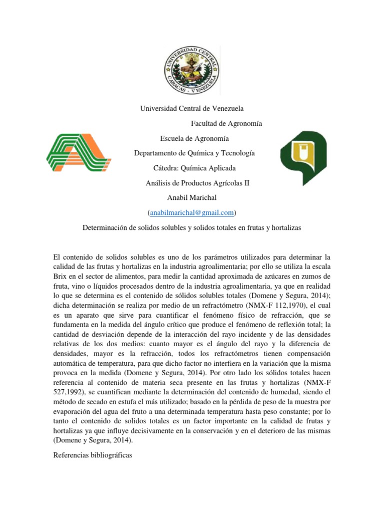 Solidos Solubles en Frutas y Hortalizas | PDF | Ciencias fisicas ...