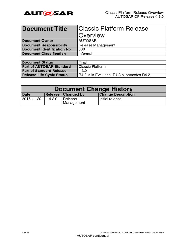 AUTOSAR TR ClassicPlatformReleaseOverview | PDF | Internet Protocol ...