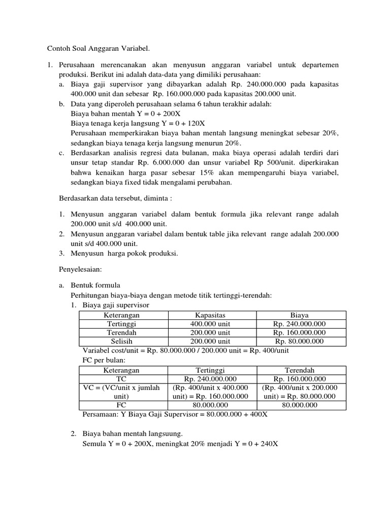 Contoh Soal Anggaran Variabel | PDF
