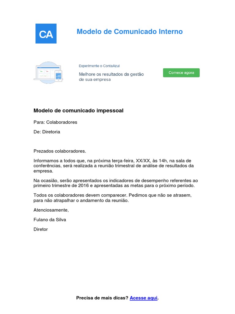Modelo Comunicado Interno - Contaazul | PDF