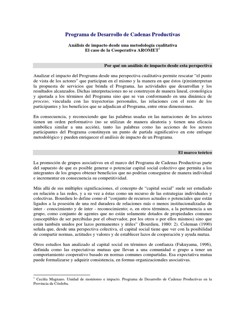 Impacto del Programa en AROMET | PDF | Capital social | Cooperativa