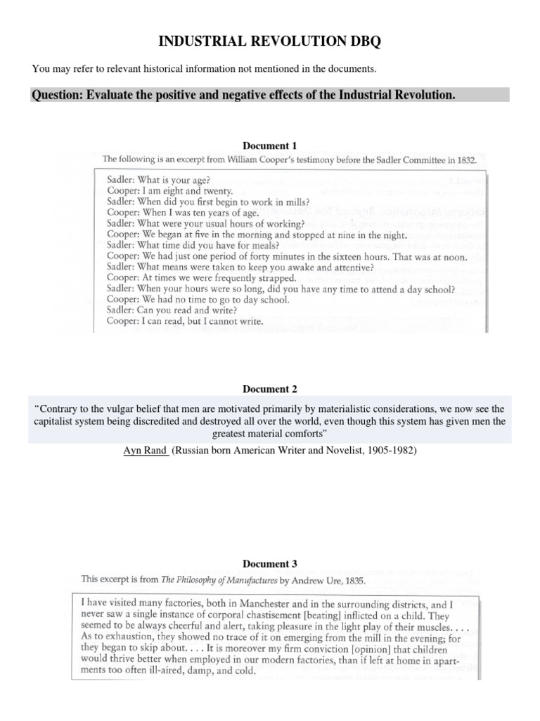Industrial Revolution DBQ | PDF