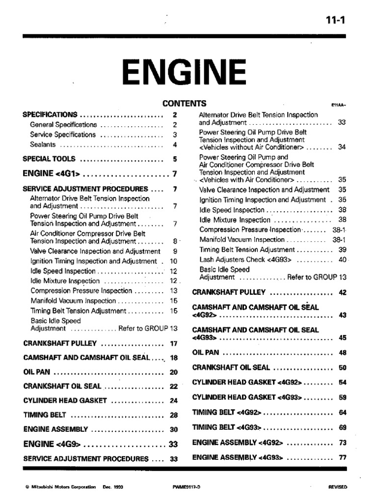 Mitsubishi 4GXX (4G13, 4G92, 4G93, 4D68) Engine Manual PDF | PDF
