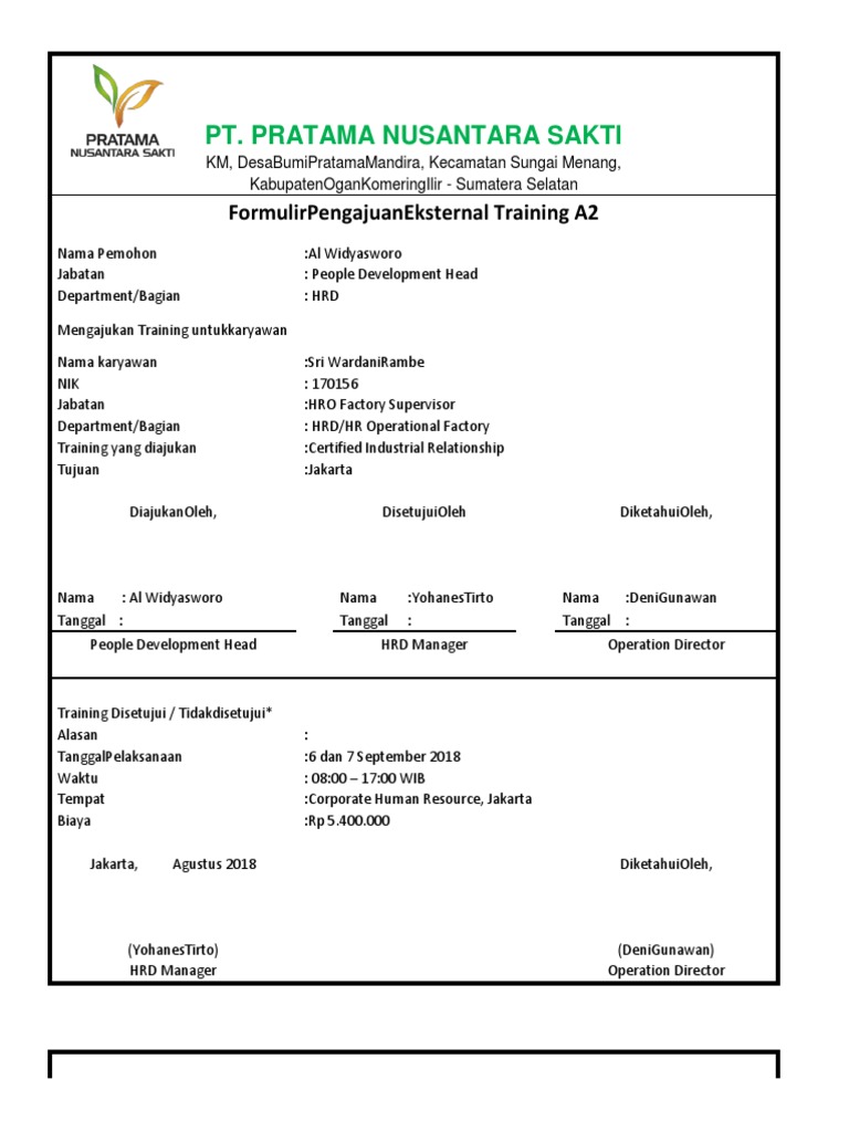 Pengajuan Training Karyawan PT Pratama | PDF | Bisnis