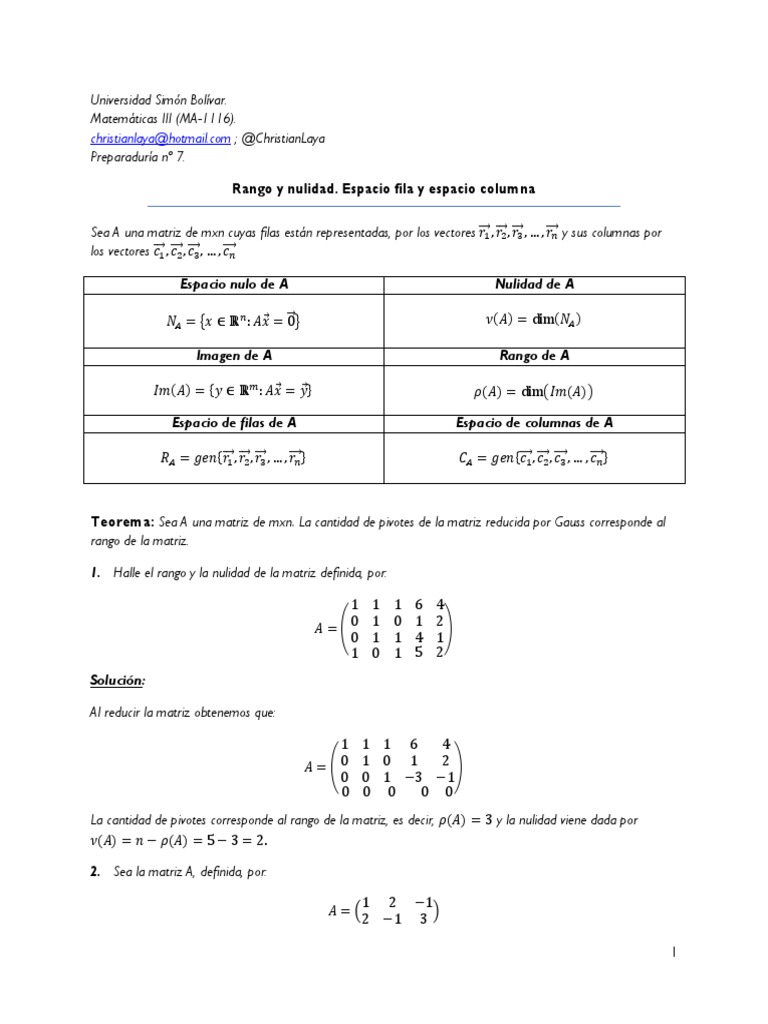 Prepa Nº 7 (Espacio Nulo) | PDF | Matriz (Matemáticas) | Física teórica