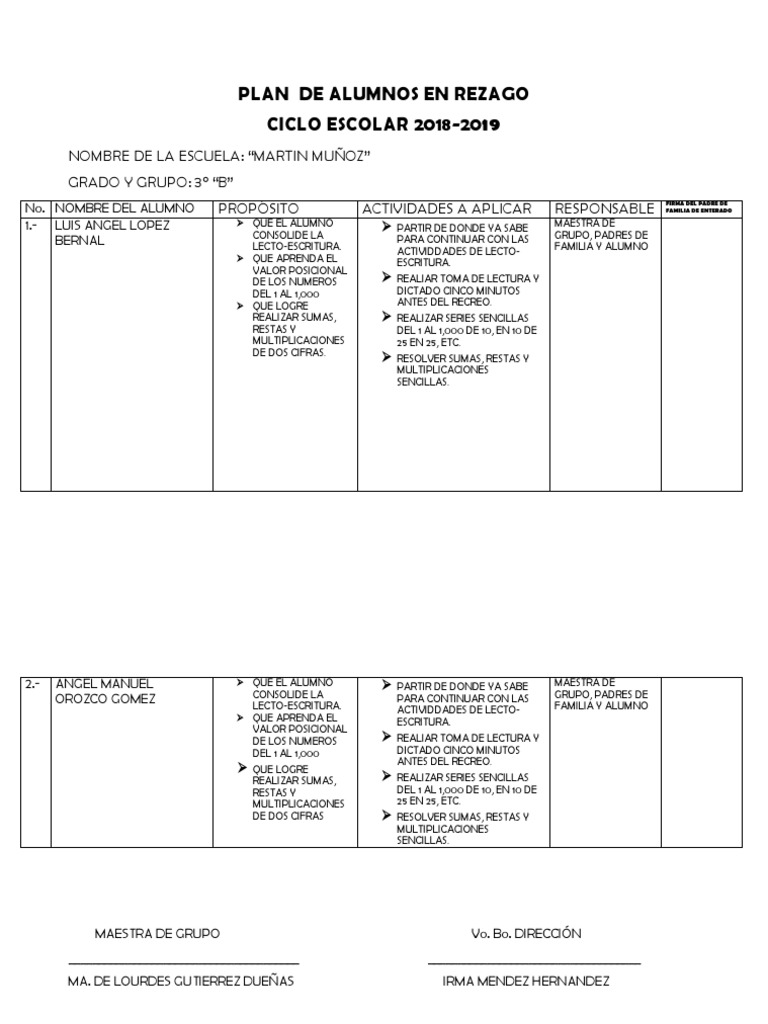 Plan de Alumnos en Rezago | PDF