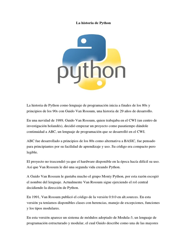 La Historia de Python | PDF | Python (lenguaje de programación) | Desarrollo de software