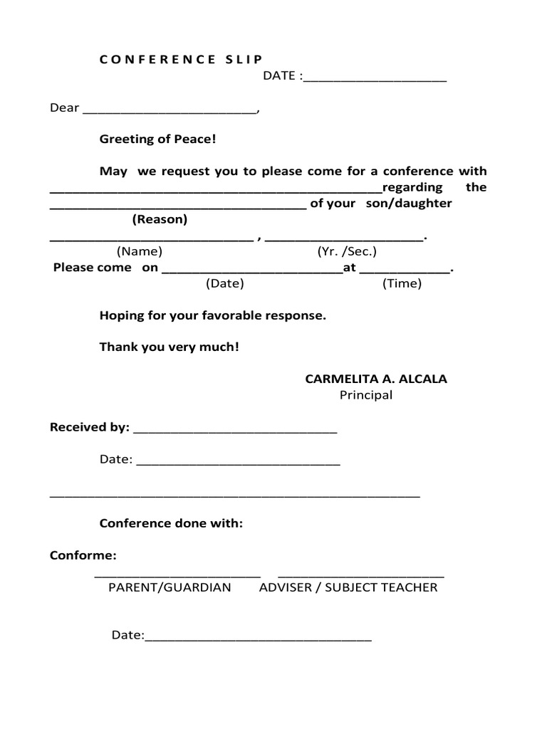 Conference Slip Reminder | PDF | Students | Teachers