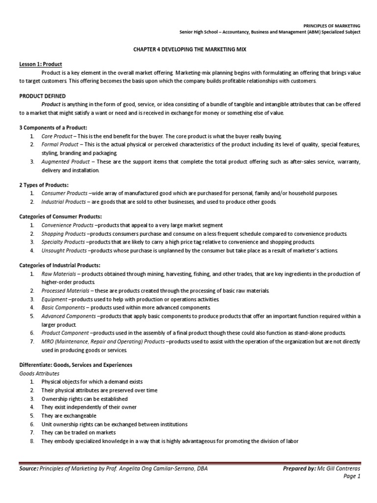 Principles of Marketing Chapter 4 Developing The Marketing Mix | PDF ...