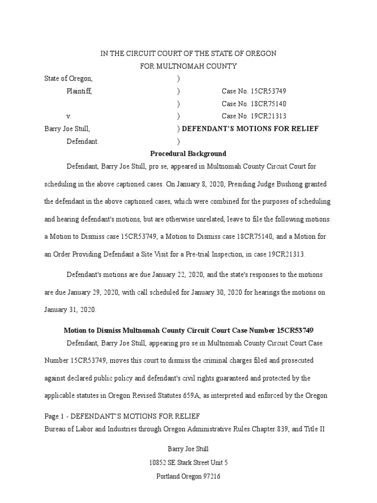 Oregon v. Barry Joe Stull Motions January 22, 2020 Final | PDF ...