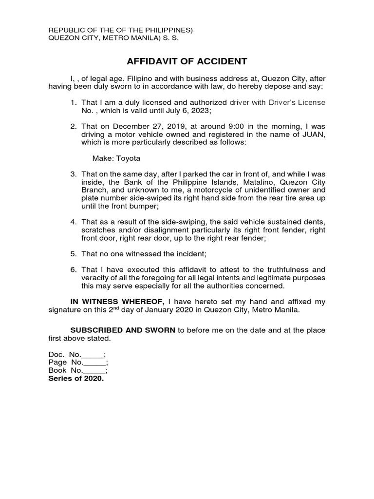 Affidavit of Accident | PDF