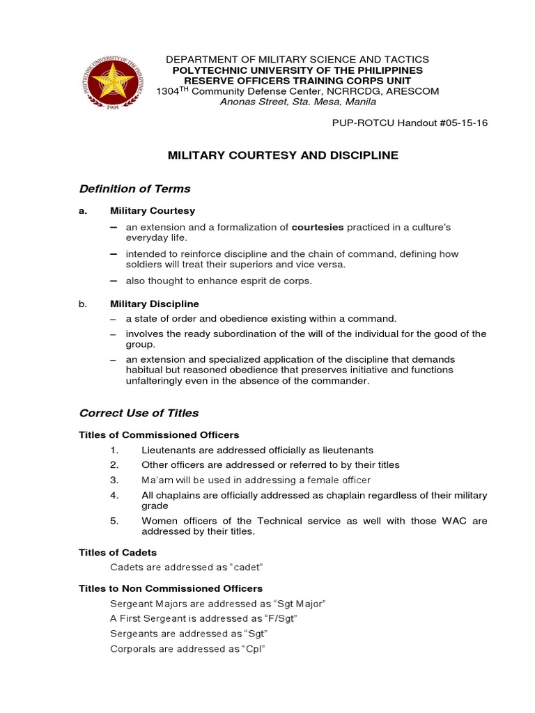 Military Courtesy and Discipline | PDF | Officer (Armed Forces) | Sergeant