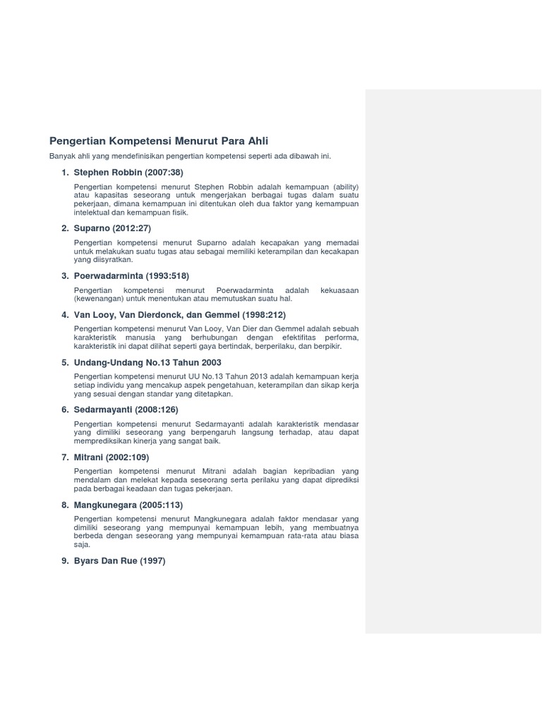 Pengertian Kompetensi Menurut para Ahli | PDF