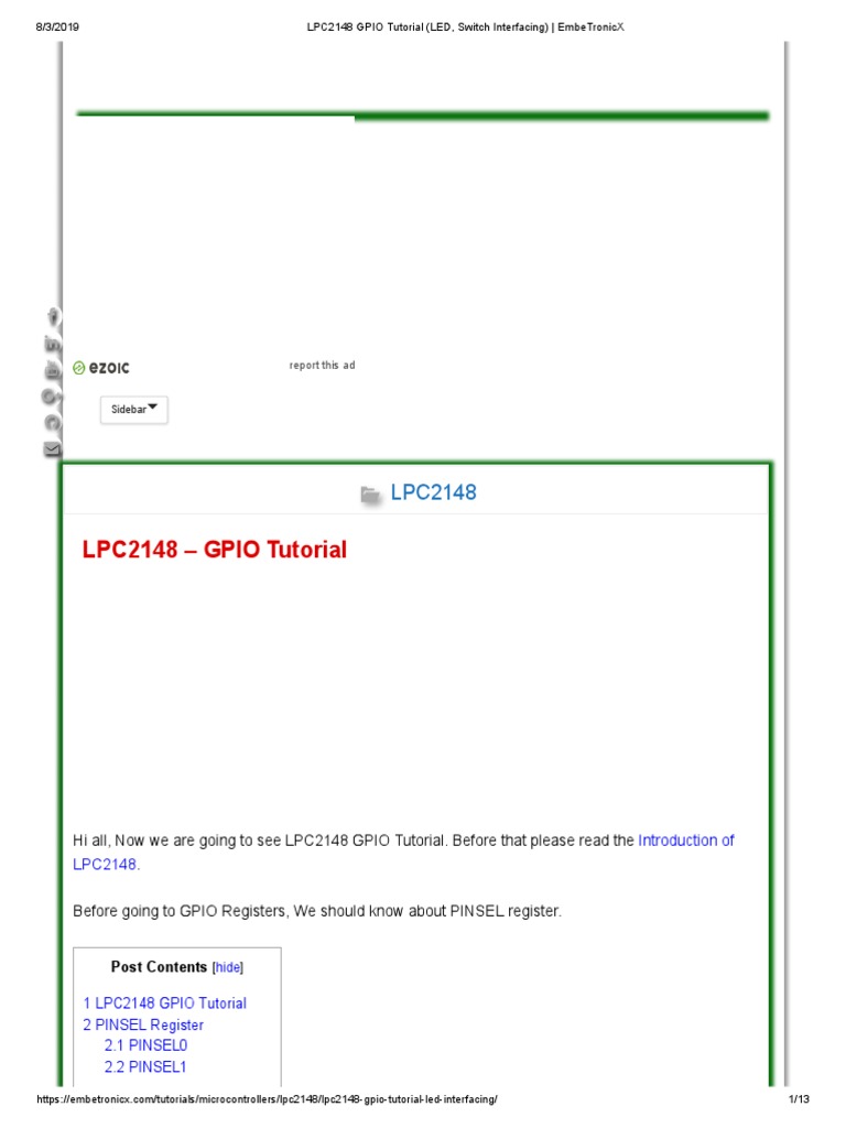 LPC2148 GPIO Tutorial (LED, Switch Interfacing) - EmbeTronicX | PDF | Areas Of Computer Science ...