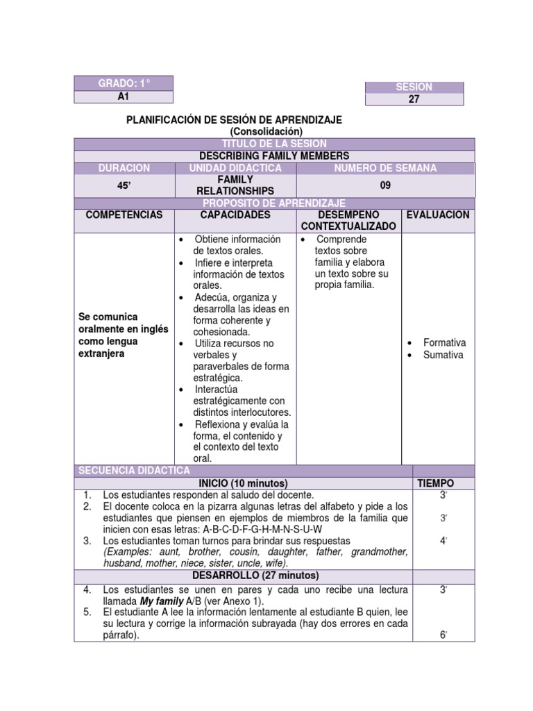Ing1-2019-U3-S9-Sesion 27 | PDF | Padre e hijo | Lingüística