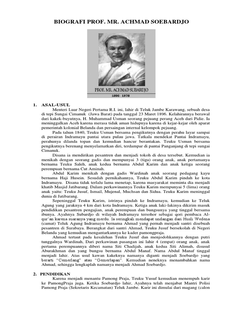 Biografi Prof. Achmad Subardjo | PDF | Ilmu Sosial | Sejarah