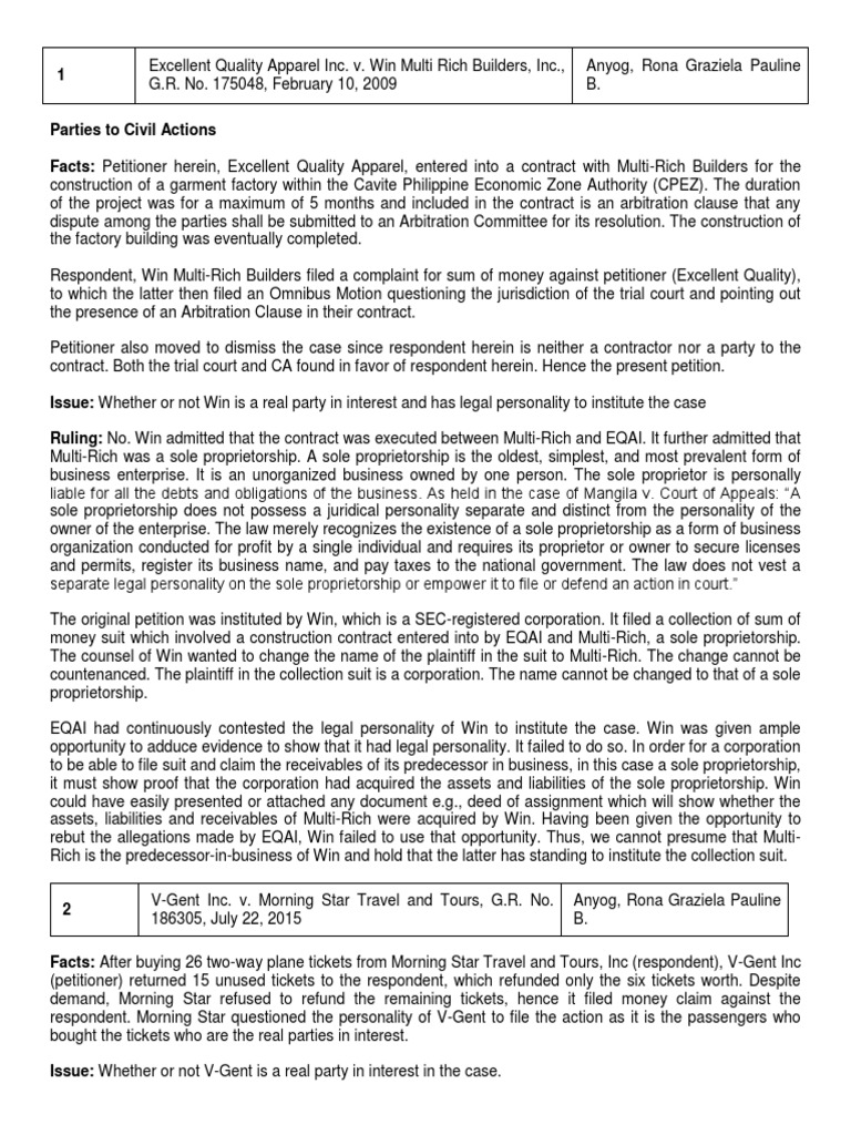 Civpro 1st Syllabus Digest | PDF | Lawsuit | Complaint