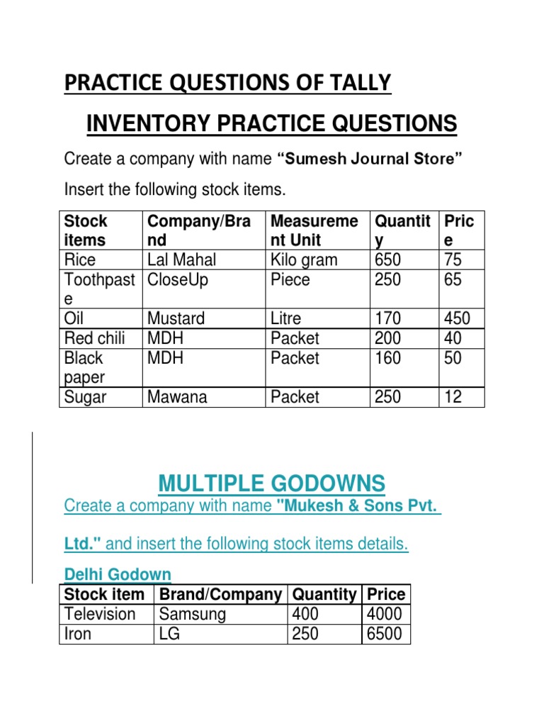 Practice Questions of Tally | PDF | Debits And Credits | Cheque