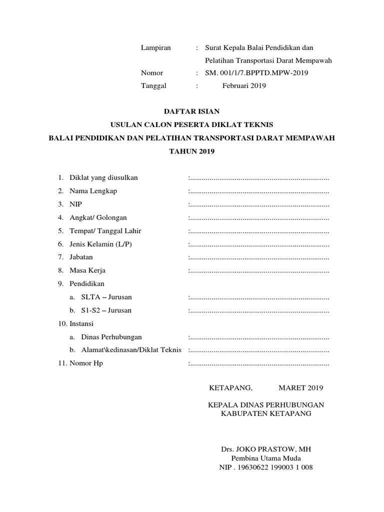 Form Usulan Calon Peserta Diklat Teknis | PDF