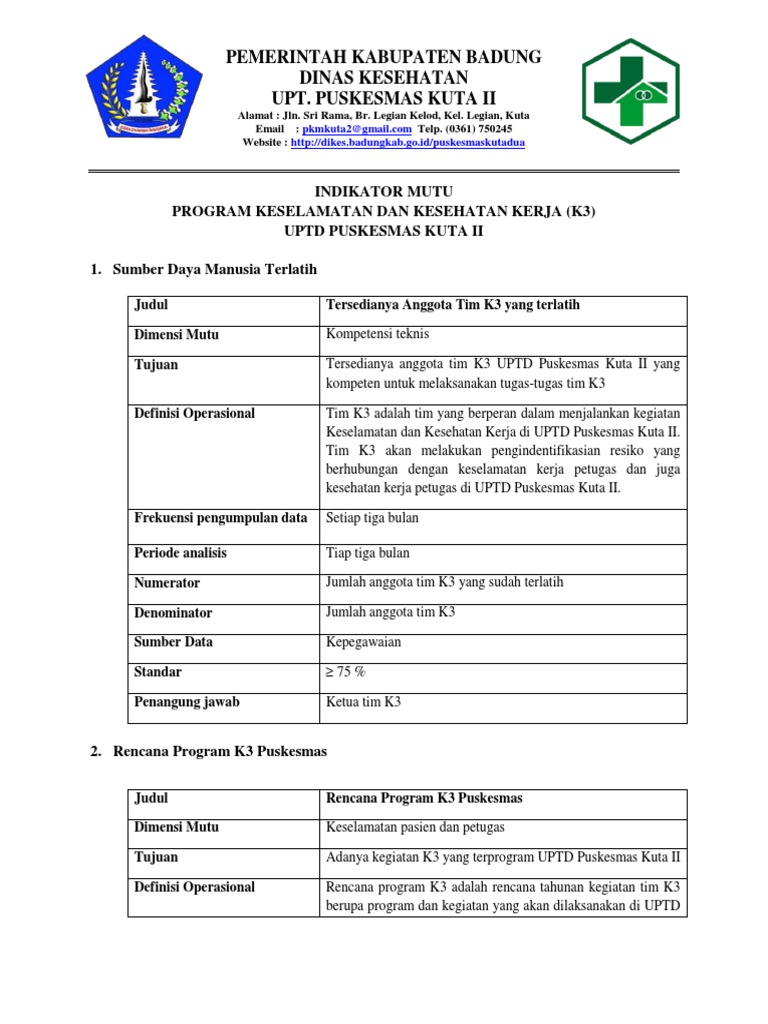 Indikator Mutu K3 | PDF | Sains & Matematika