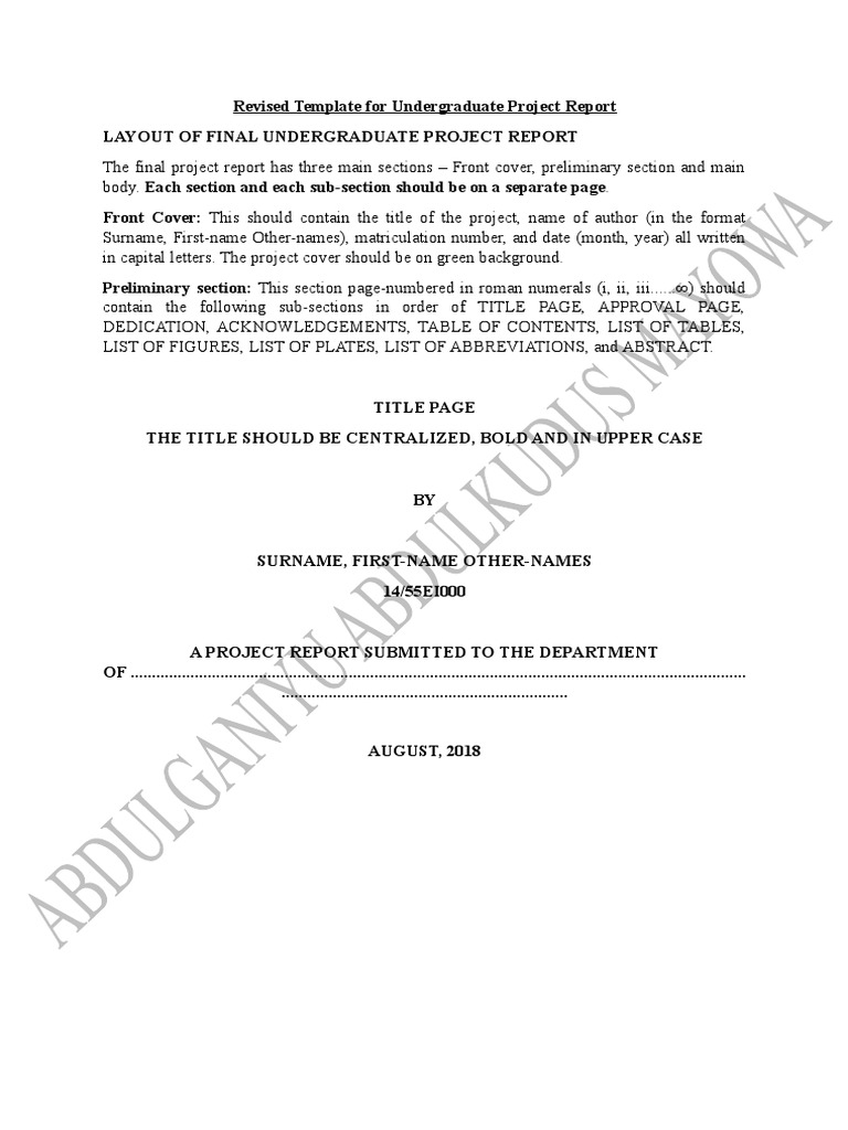 Nigerian Universities Revised Undergraduate Project Report Template ...