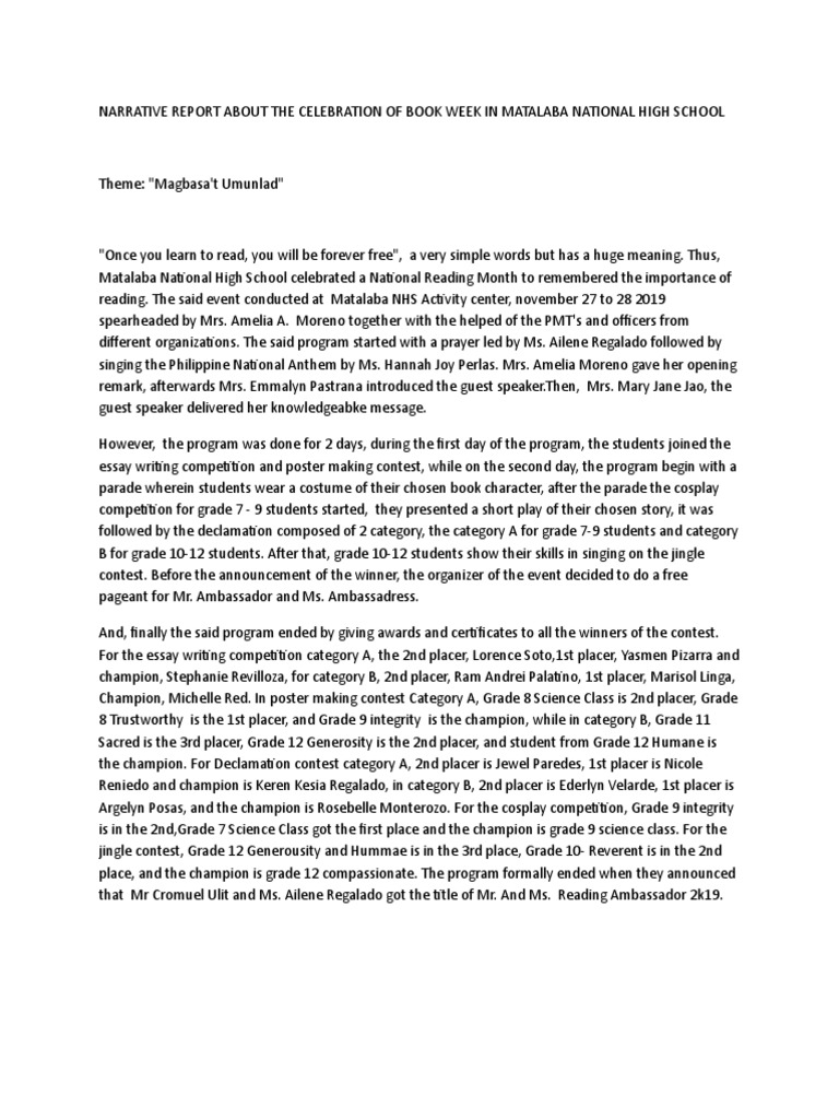 NARRATIVE REPORt On Book Week | PDF