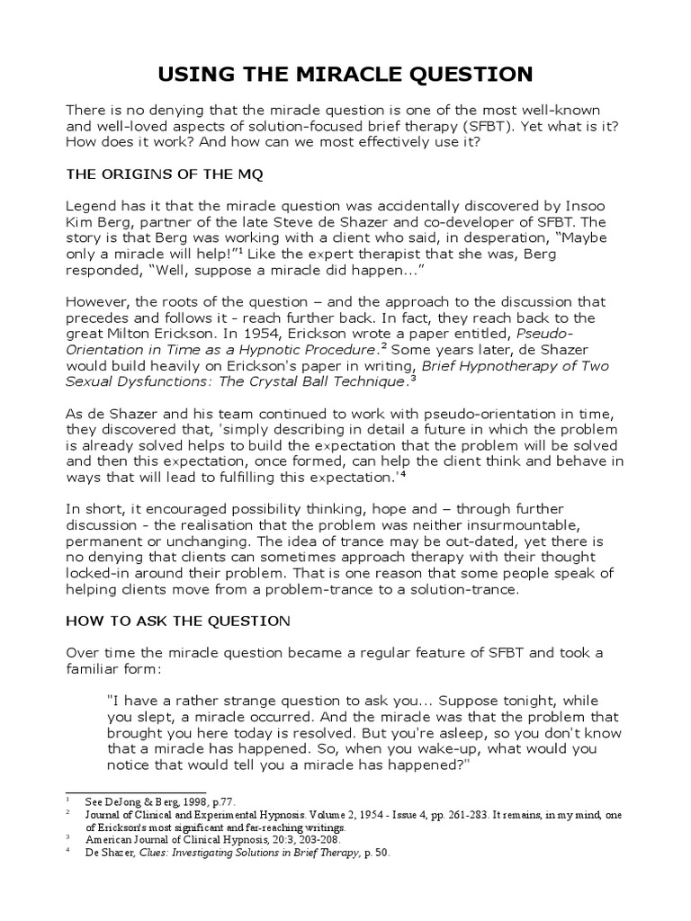 Using The Miracle Question | PDF | Therapy | Applied Psychology