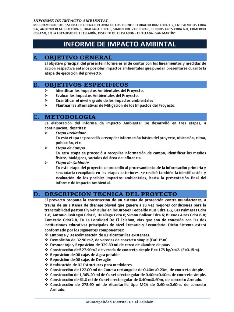 Informe de Impacto Ambiental | Residuos | Entorno natural