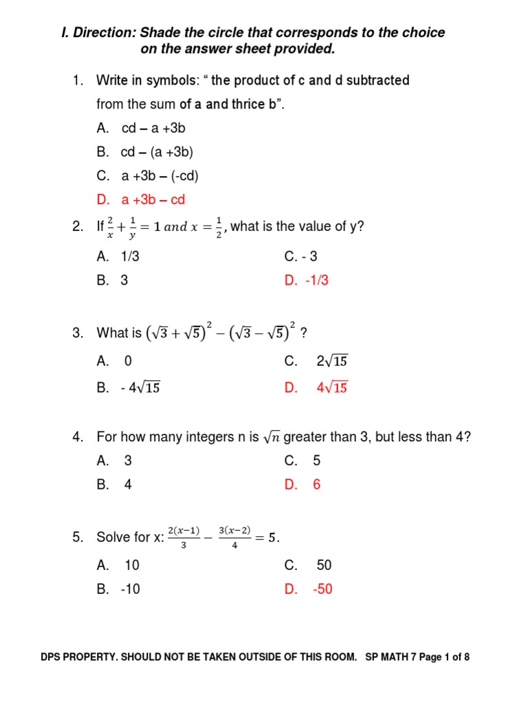 2Q Grade 7 Special Math Questions | PDF | Polynomial | Discrete Mathematics