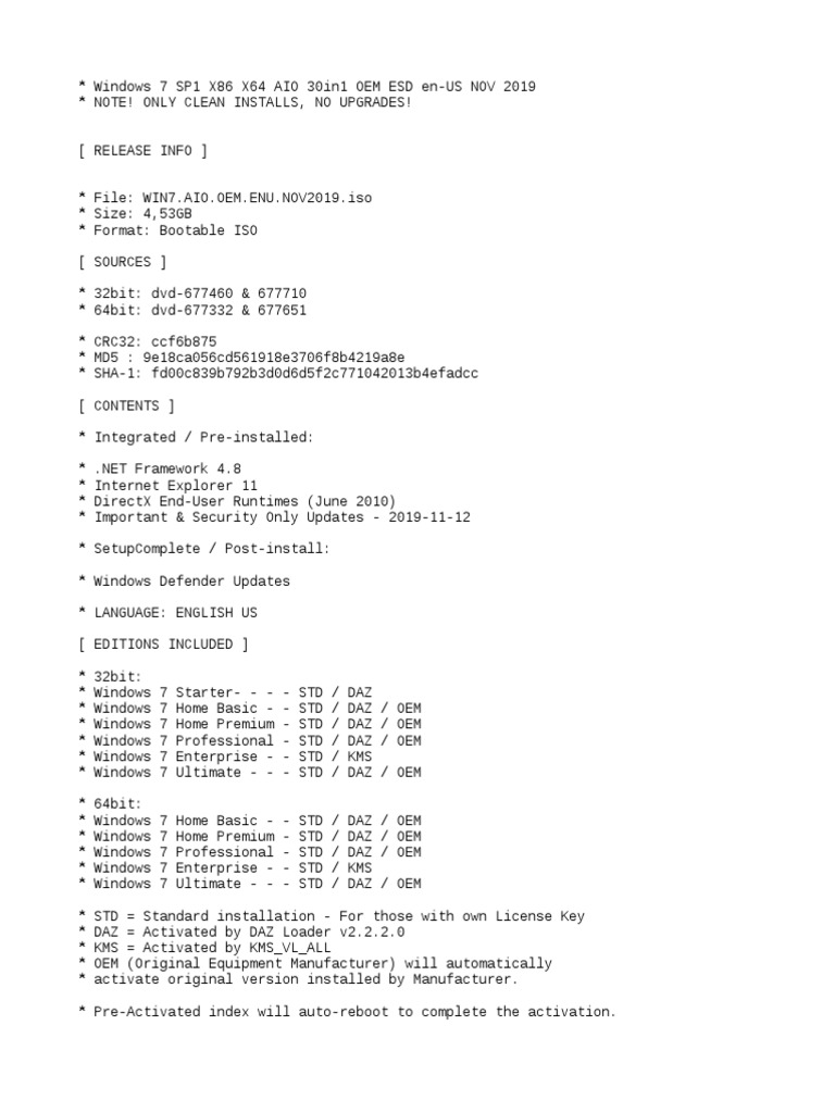 Windows 7 SP1 X86 X64 AIO 30in1 OEM ESD en-US NOV 2019 (Gen2) | PDF