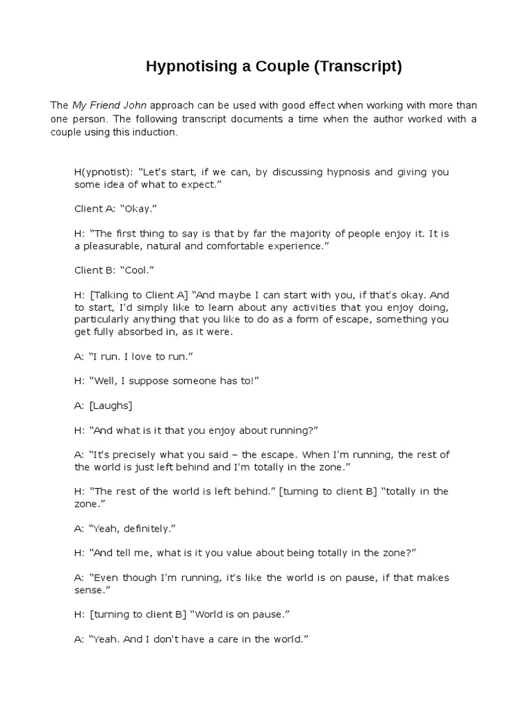 Hypnotising A Couple (Transcript) | PDF | Hypnosis | Cognitive Science