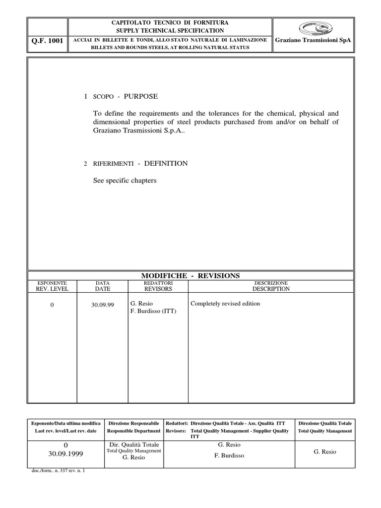 QF1001 Steel Supply Specifications | PDF | Specification (Technical ...