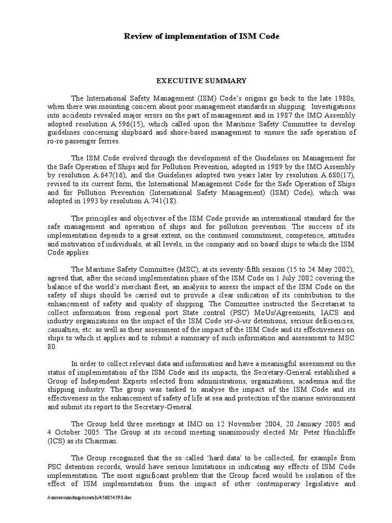 Final Report On ISM Review 1 | PDF | Ships | Shipping