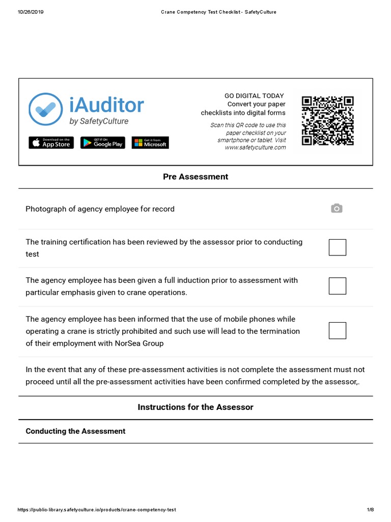 Crane Competency Test Checklist - SafetyCulture | PDF | Test ...