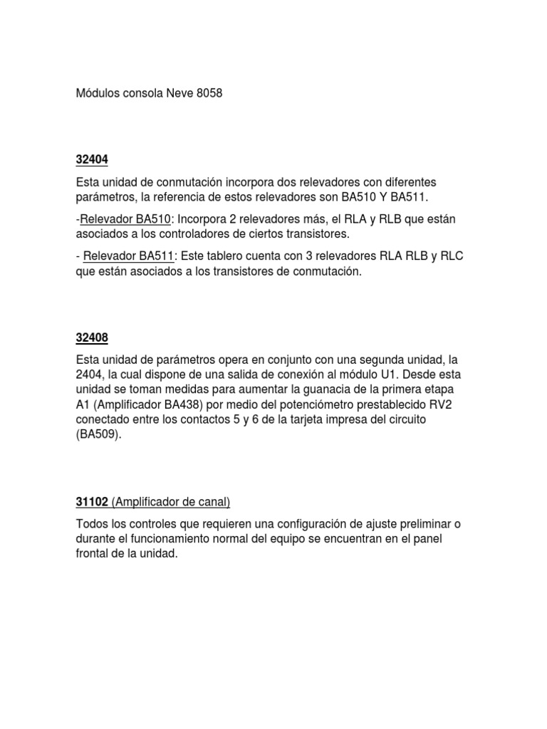 Módulos Consola Neve 8058-Hamer Gómez - Grabación 2 PDF | PDF