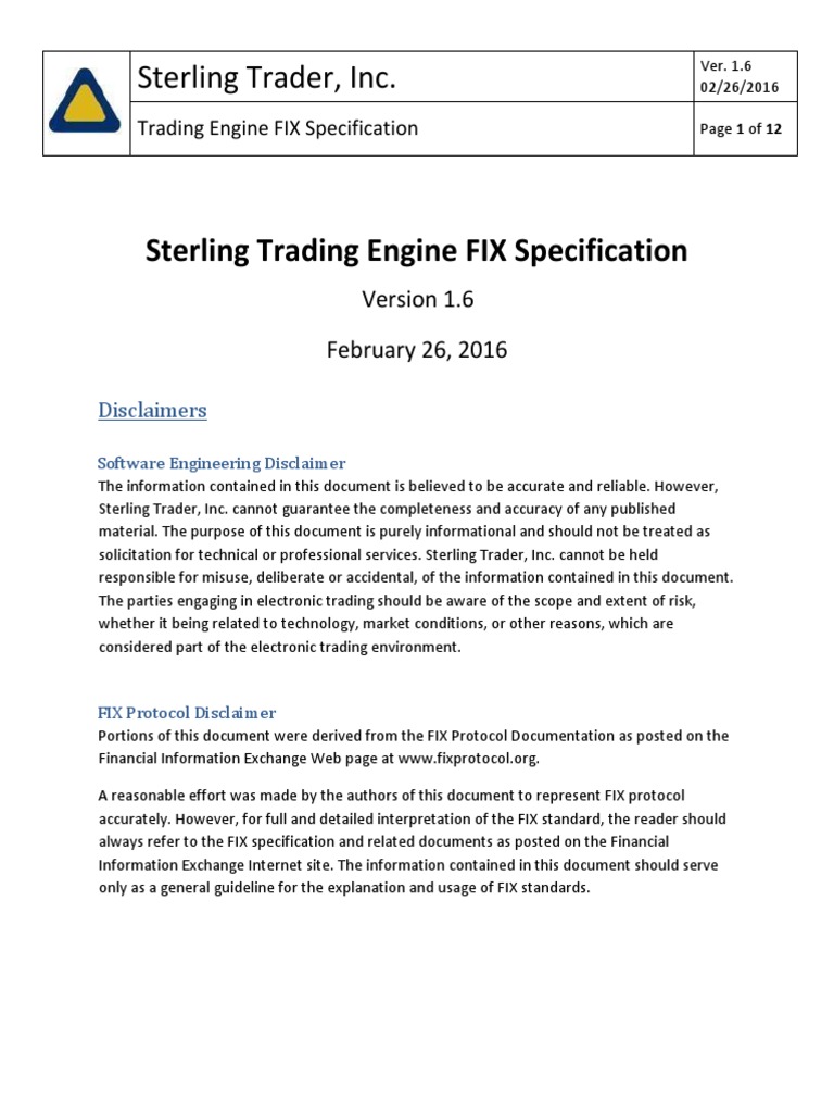 Trading Engine FIX Spec v16 | PDF | Order (Exchange) | Option (Finance)