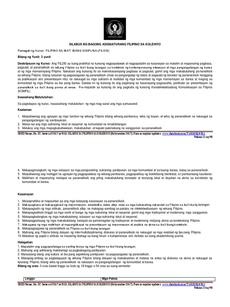 Fildis Syllabus PDF | PDF