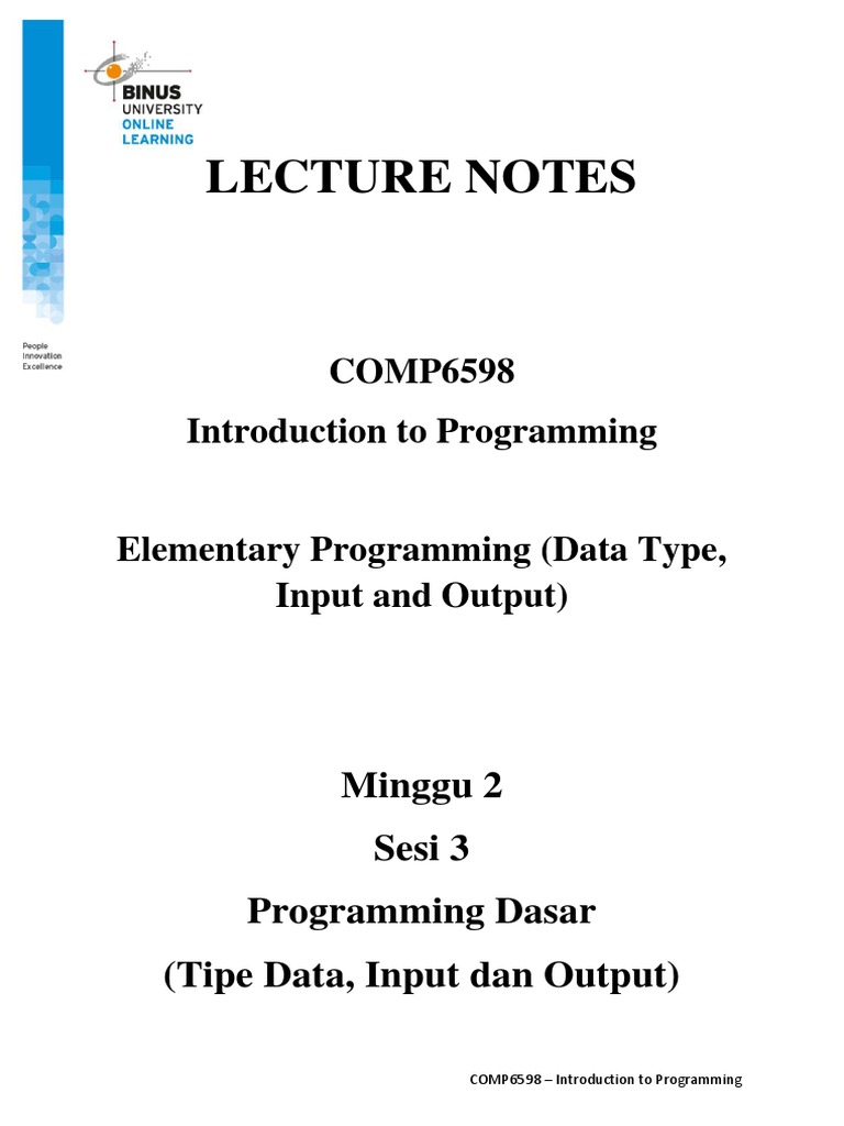 COMP6598 - Week 2 - Elementary Programming (Data Type, Input and Output) | PDF