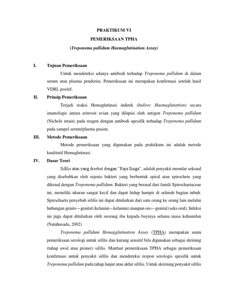 Praktikum Pemeriksaan TPHA Sifilis | PDF | Sains & Matematika