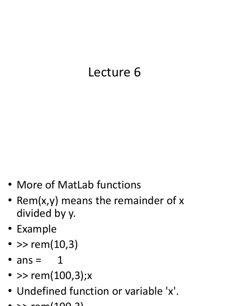 Matlab Lecture 6 | PDF | Matrix (Mathematics) | Matlab