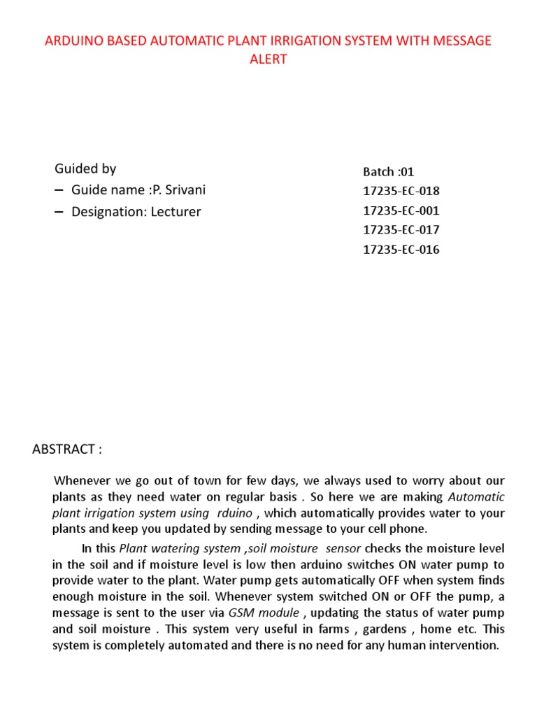 Arduino Based Automatic Plant Irrigation System With Message | PDF ...