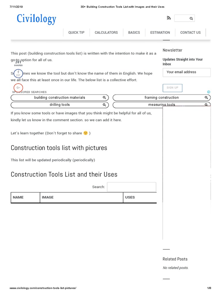Building Construction Tools List With Images and Their Uses | PDF ...