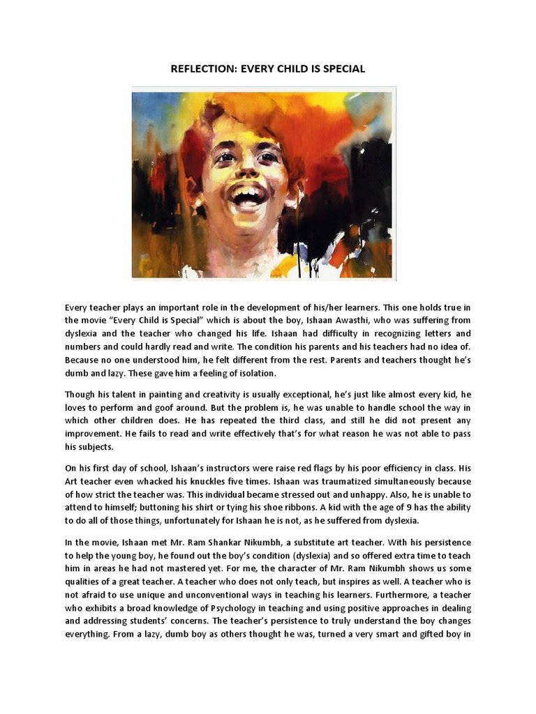 Reflection Paper On Every Child Is Special | PDF | Dyslexia | Teachers