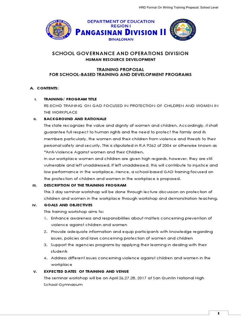 GAD Training Proposal | PDF | Human Security | Violence