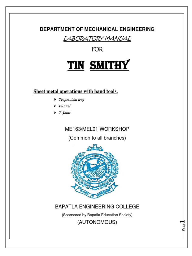 Tin Smithy-WorkShop Manual | PDF | Sheet Metal | Metalworking