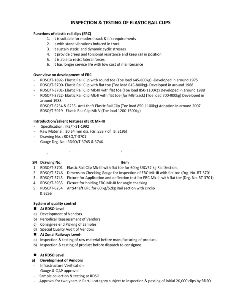 Elastic Rail Clip Inspection Guidelines | PDF | Steel | Elasticity ...