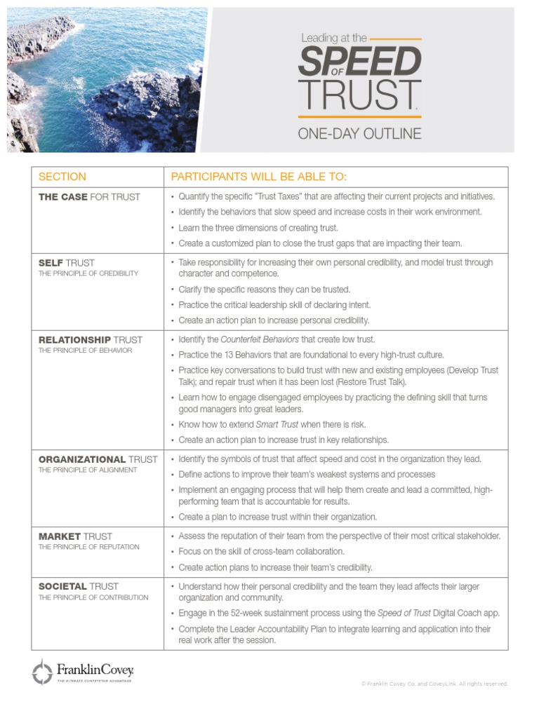 Speed of Trust Lsot 1 Day Outline | PDF | Credibility | Reputation